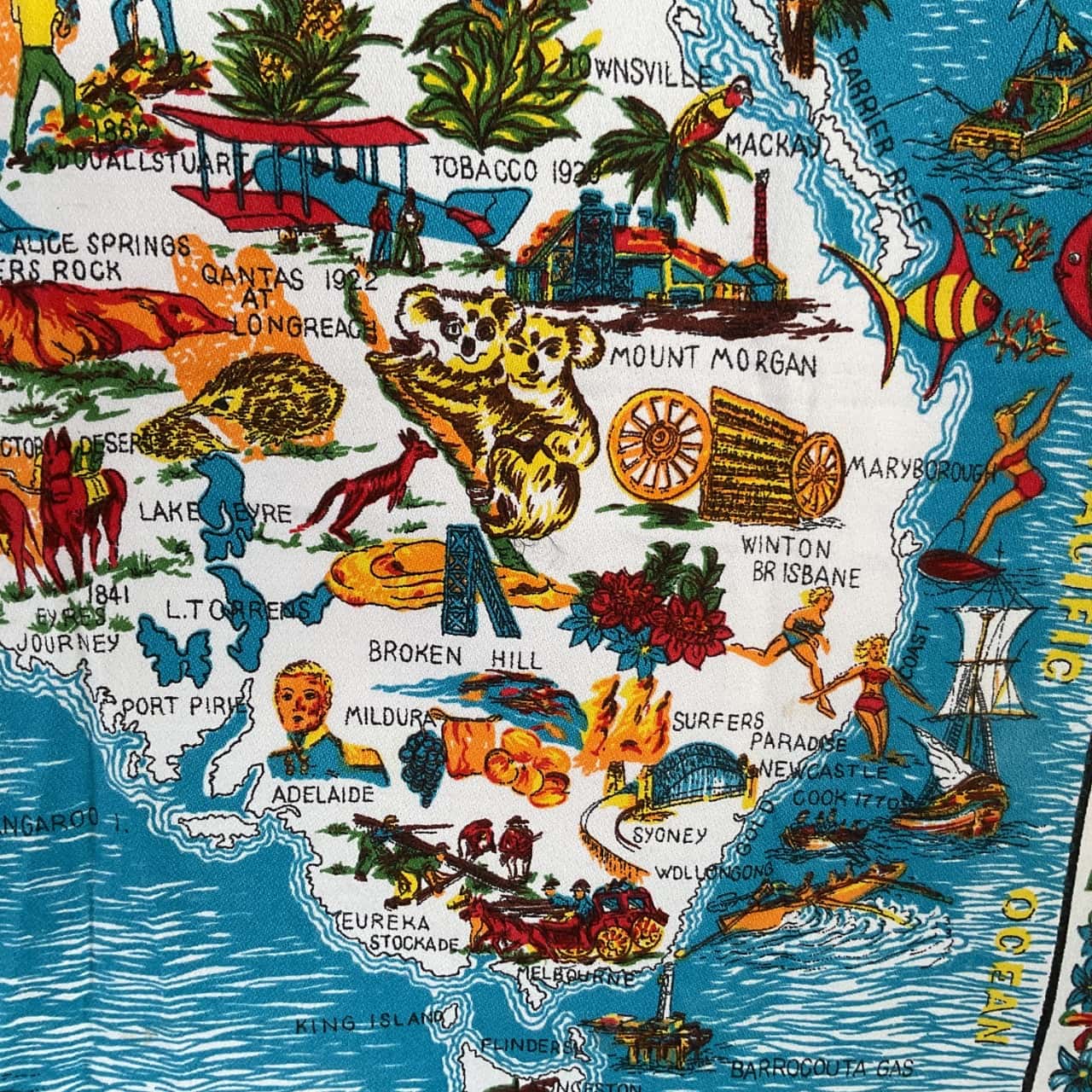 Vintage Frank Lee Australian Map Linen Tea Towel