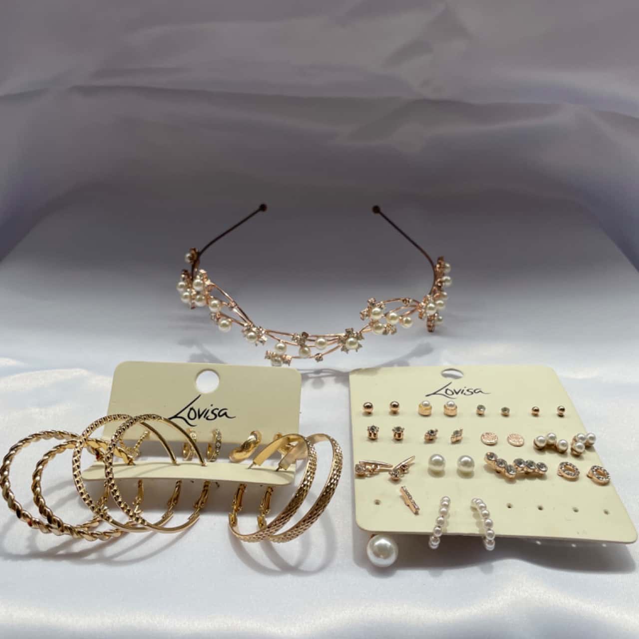 Lovisa Womens Earrings Pack with Tiara Costume Jewellery Gold / Pearl