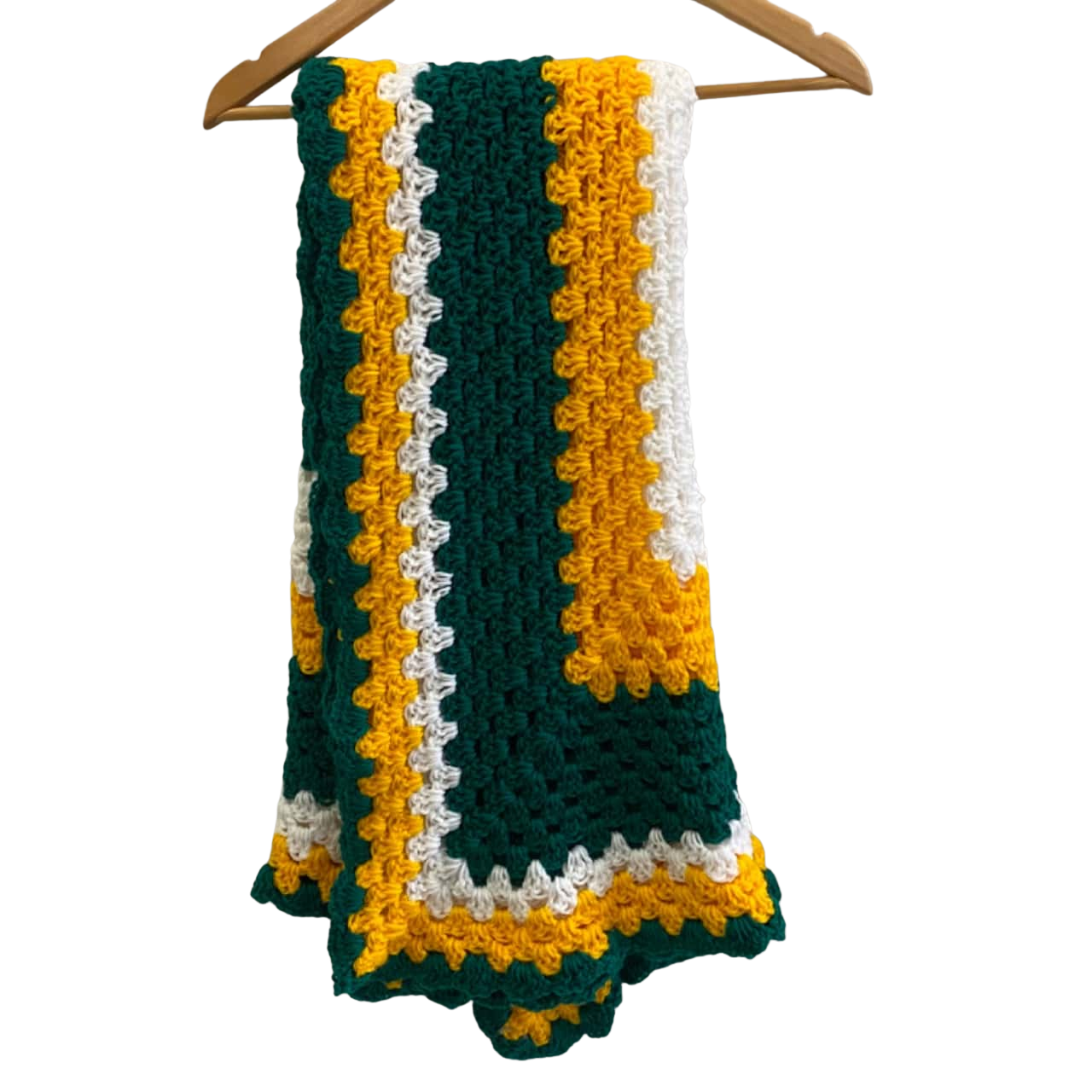 Handmade Rectangular Crochet Blanket/Throw Green/Yellow/White 150cm by ...