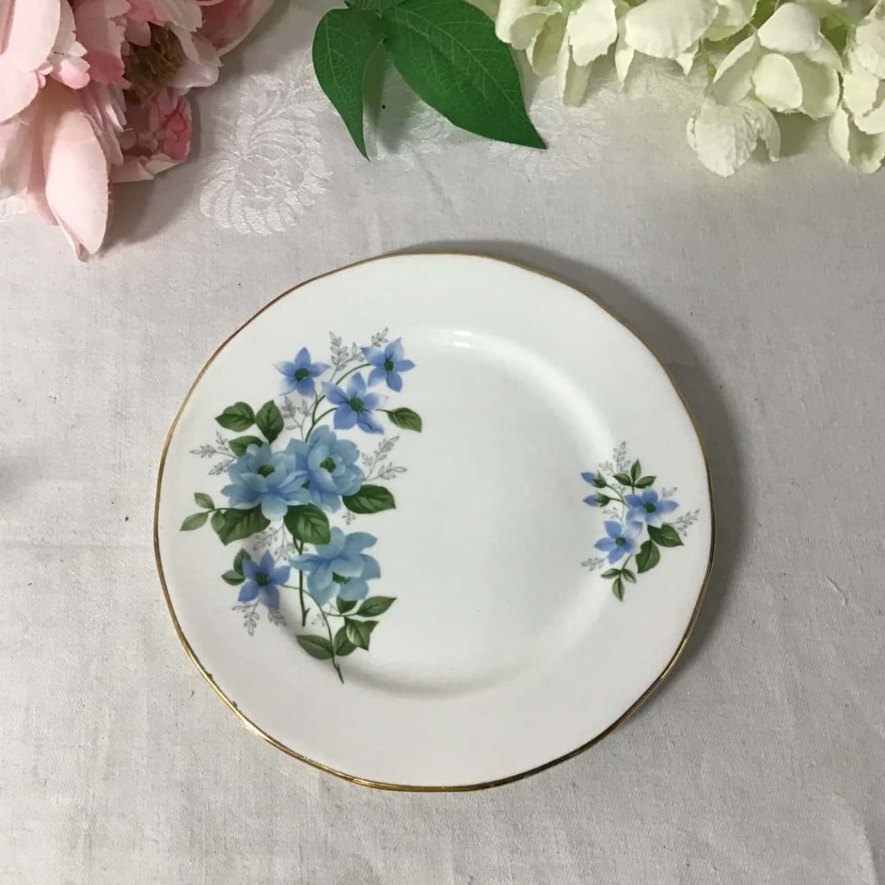 Vintage Queen Anne Blue Floral Bone China Cup Saucer and Plate