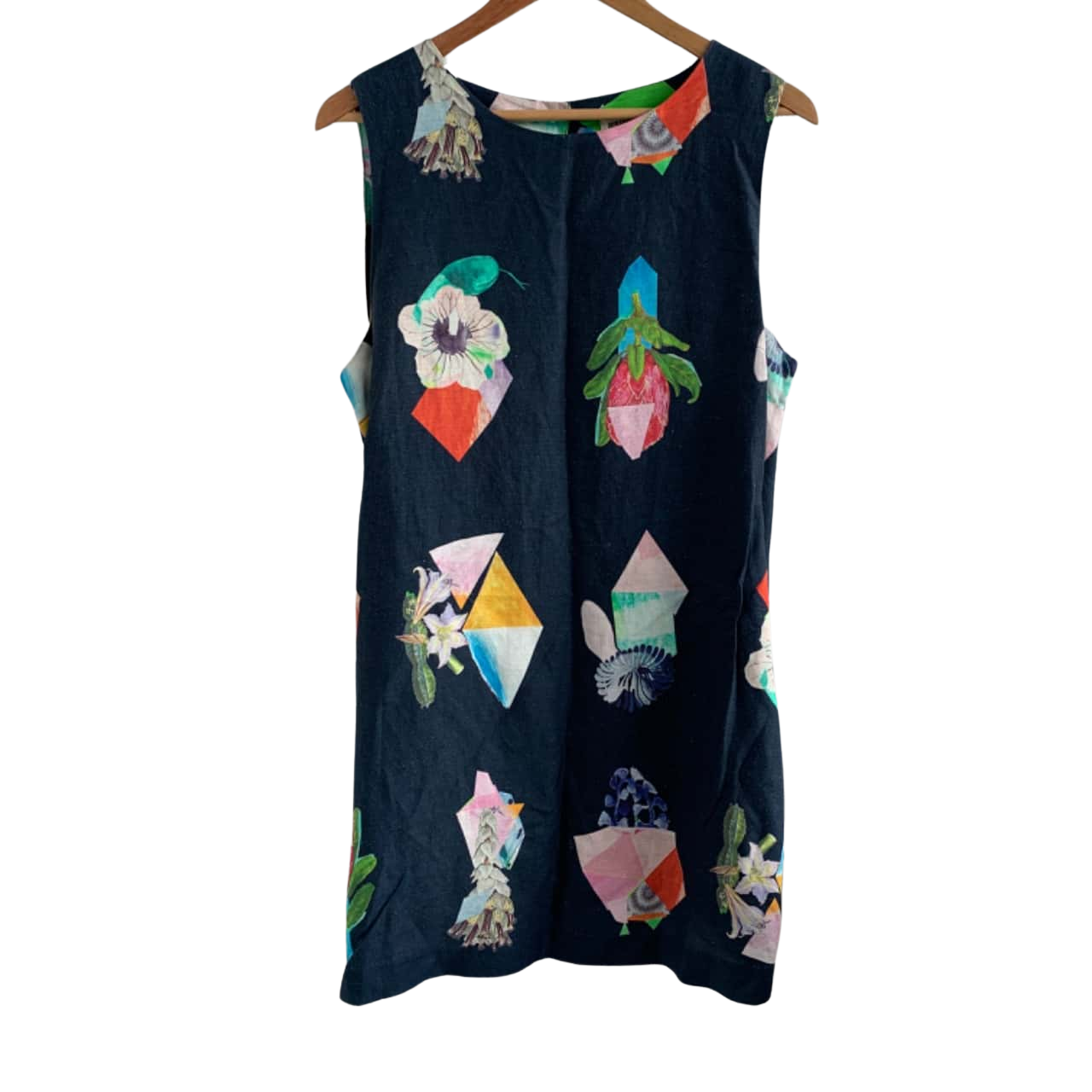 Gorman Size 14 Linen-blend Navy Blue Midi Dress