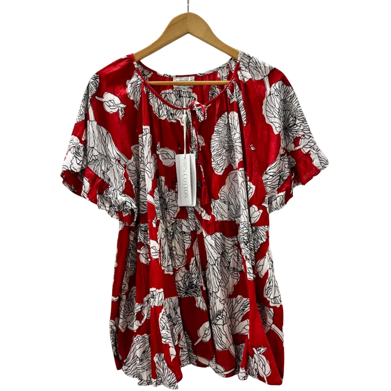 Portobello Red crinkle cotton floral Top RRP