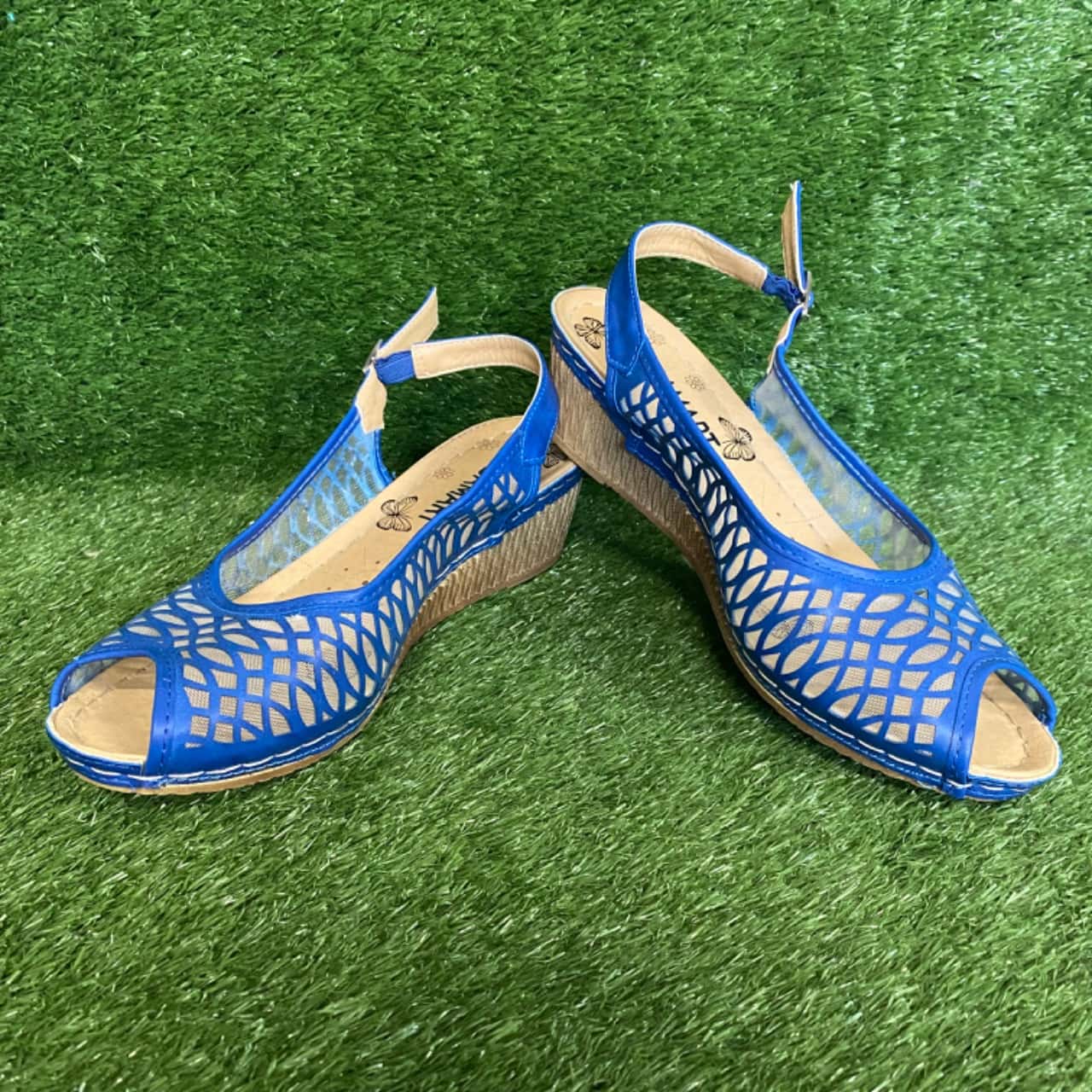 Damart Blue Mesh Slingback Wedge Heels Size 10(s)