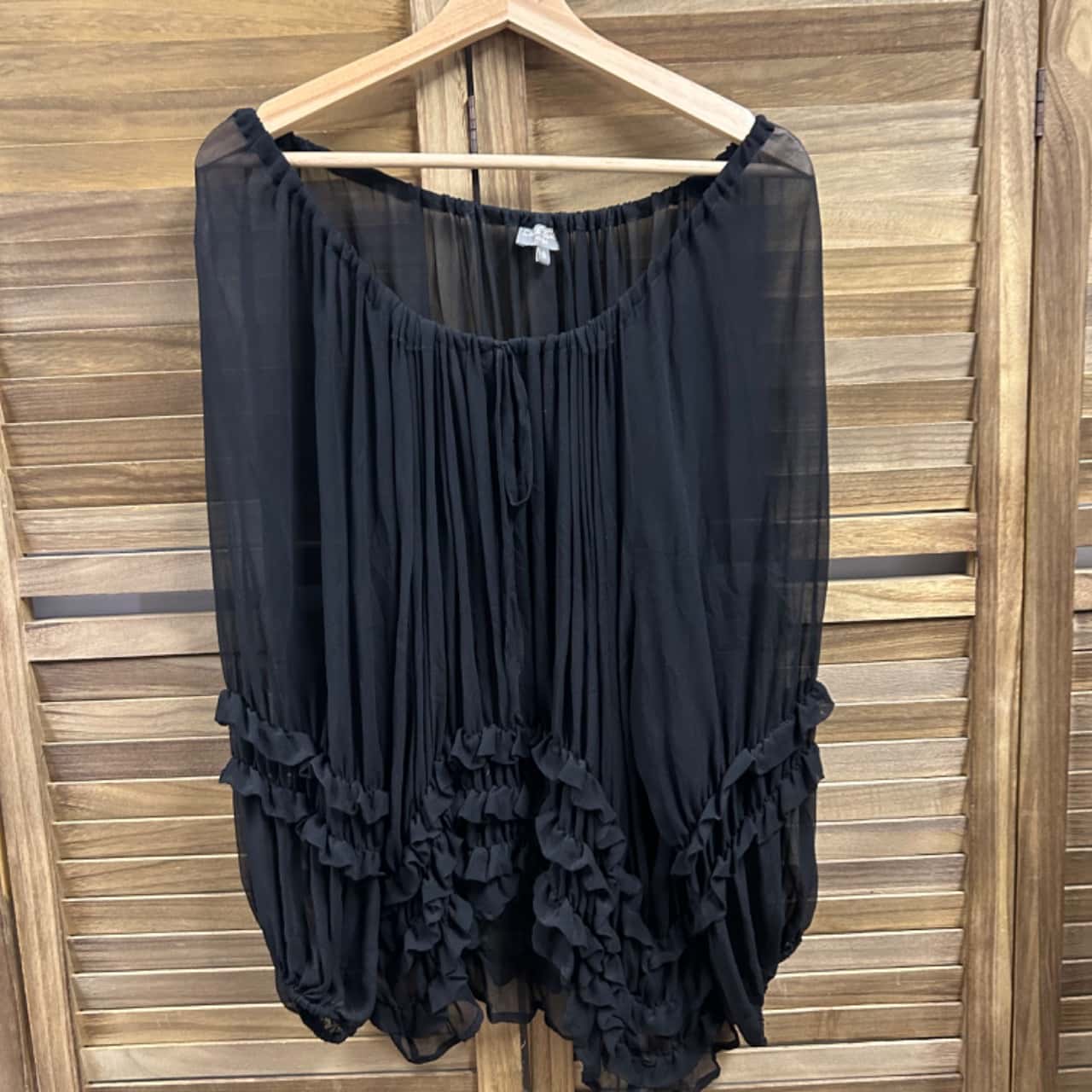 White Label Noba Sheer Black Ruched Long Sleeve Top