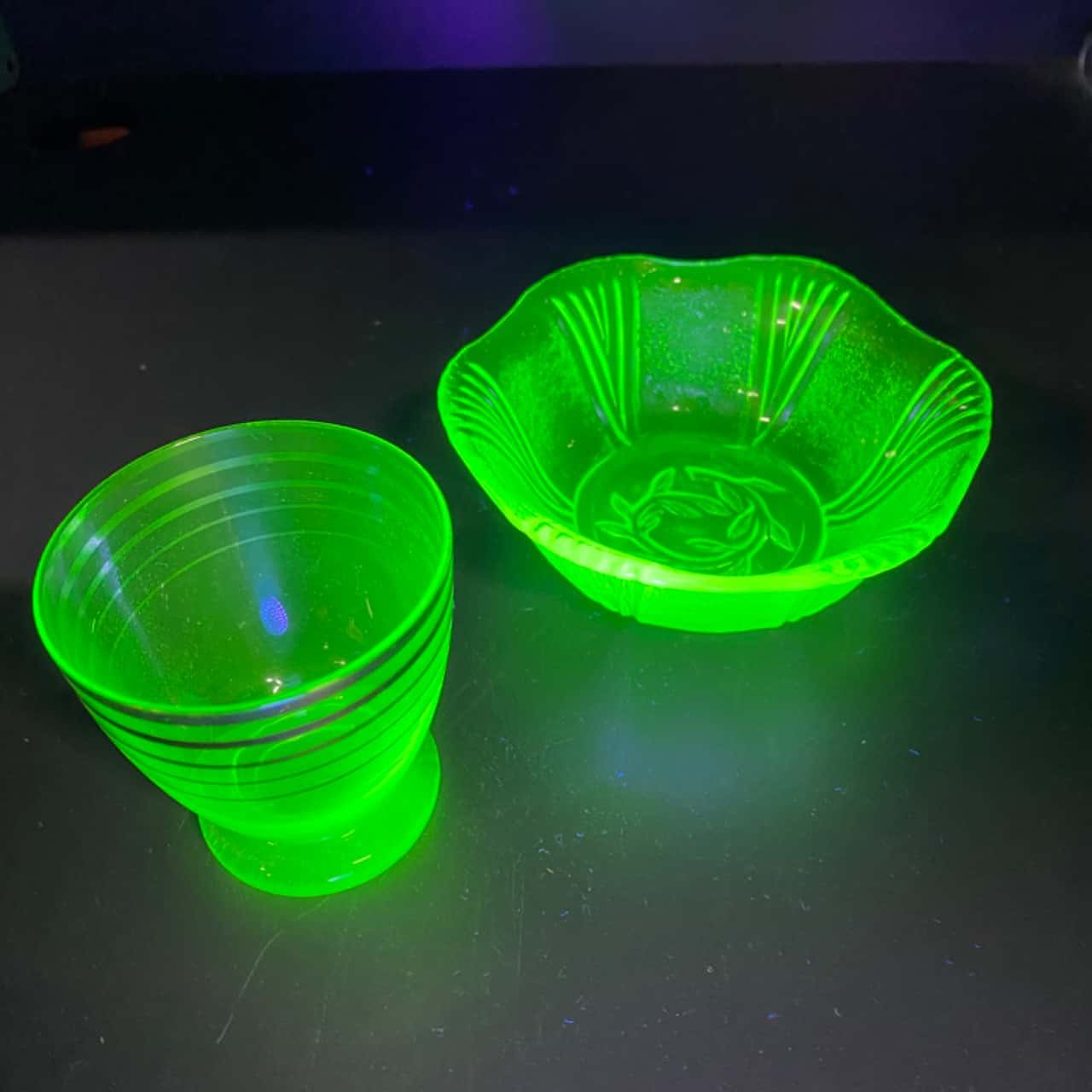 Small Uranium Glass Bowl & Liqueur Glass(s)