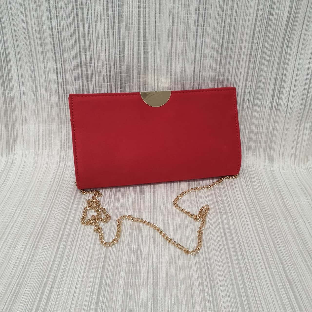Colette Gorgeous Carlie Scarlet Red Suede Finish Clutch With Detachable ...