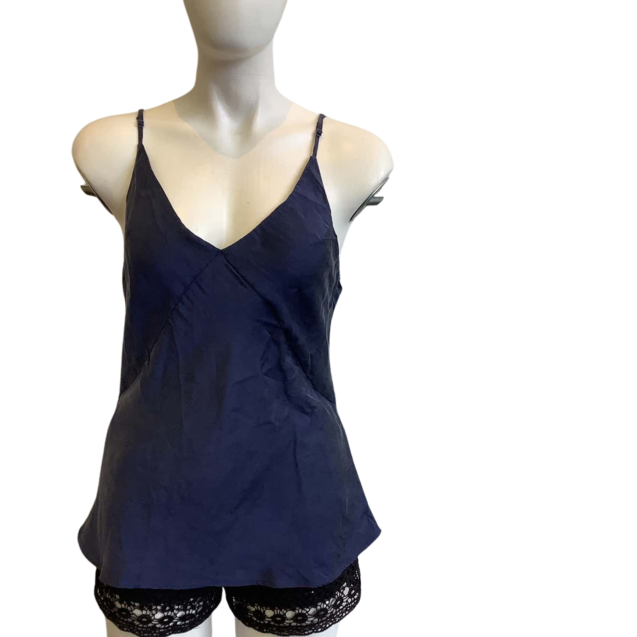 Fine Day Women's Brand Size L Mulberry Silk Cami Navy Blue (s)