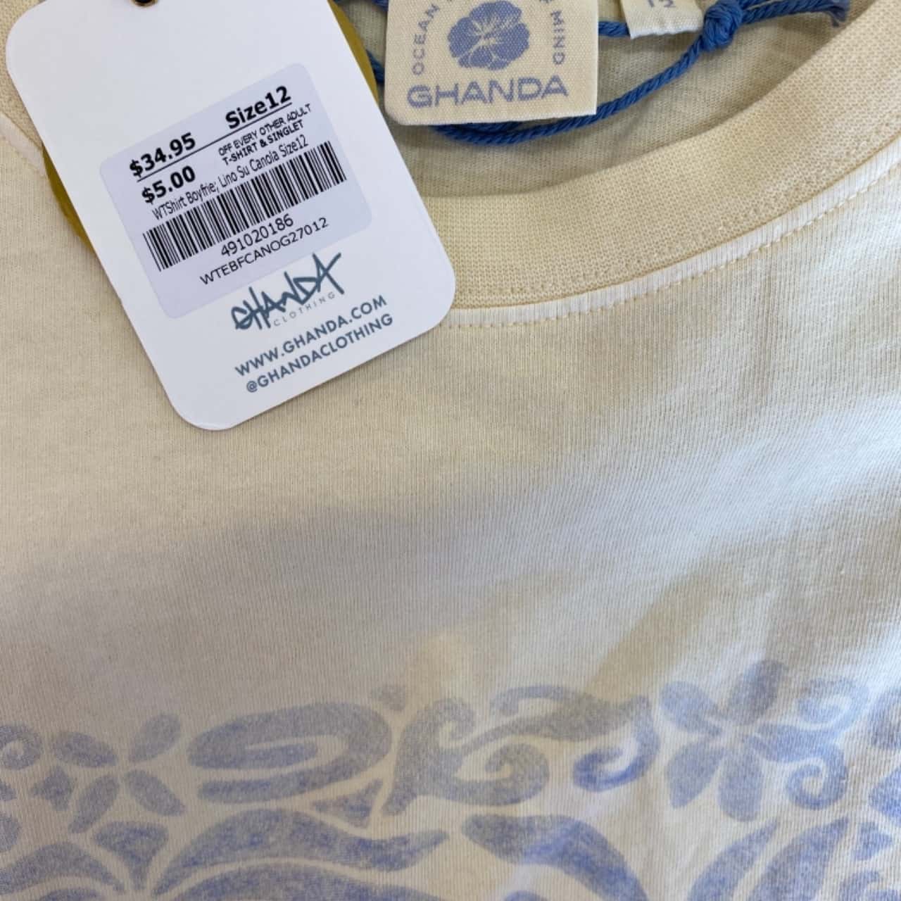 Ghanda Womens Size 12 T-shirts Pale Yellow (s)