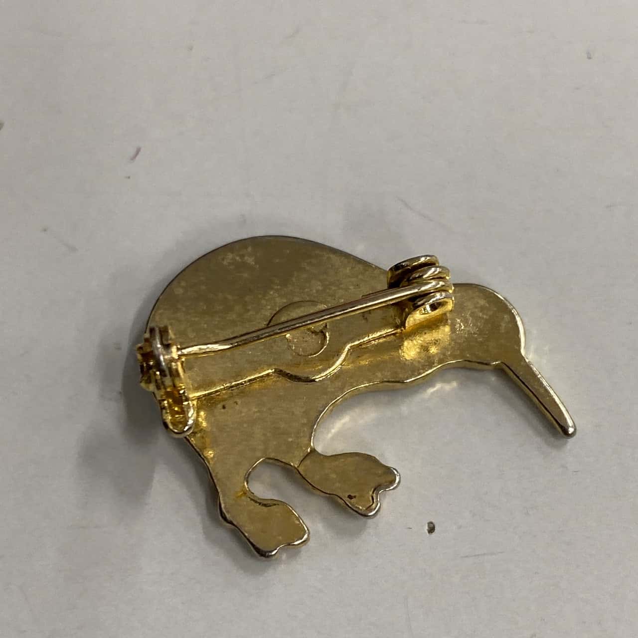 Womens Brooch Blue / Gold Kiwi Design Paua Abalone Shell