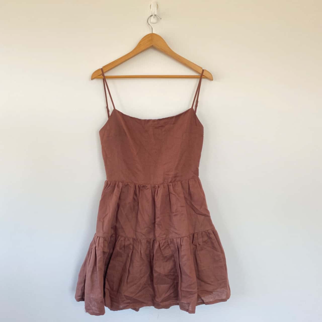 NWOT Peppermayo Low Back Linen / Cotton Blend Mini Dress Brown Size 12 ...