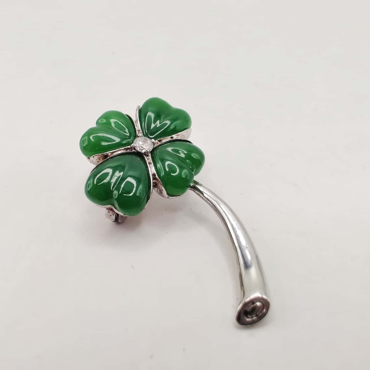 Beautiful 4cm Stamped 925 Silver Stem Of A Four Leaf Clover Jade With C ...