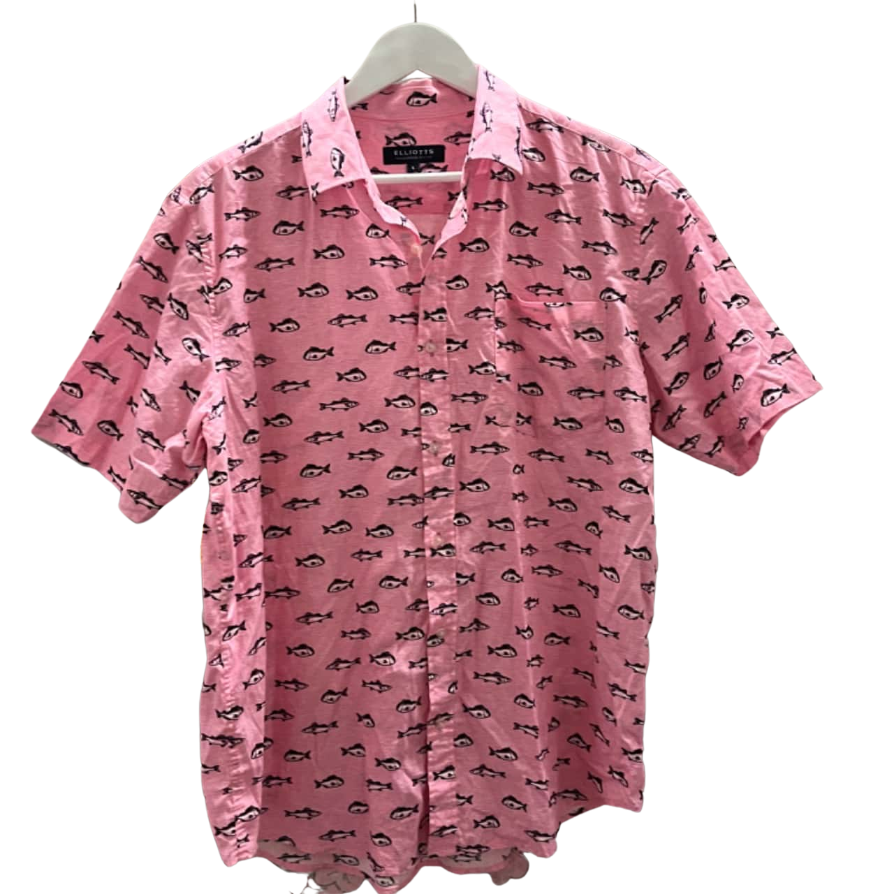 Elliot’s Mens Pink fish design shirt Size L(s)