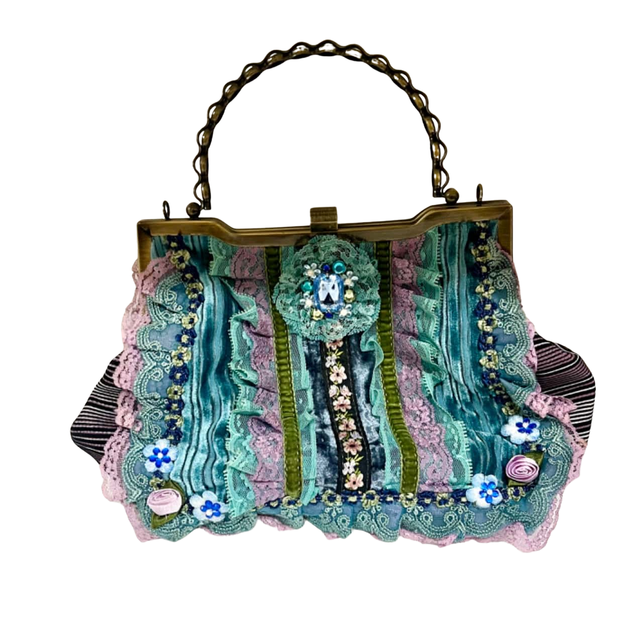 Rose Garden At The Walk Evening bag- clip closure/ metal handle(s)