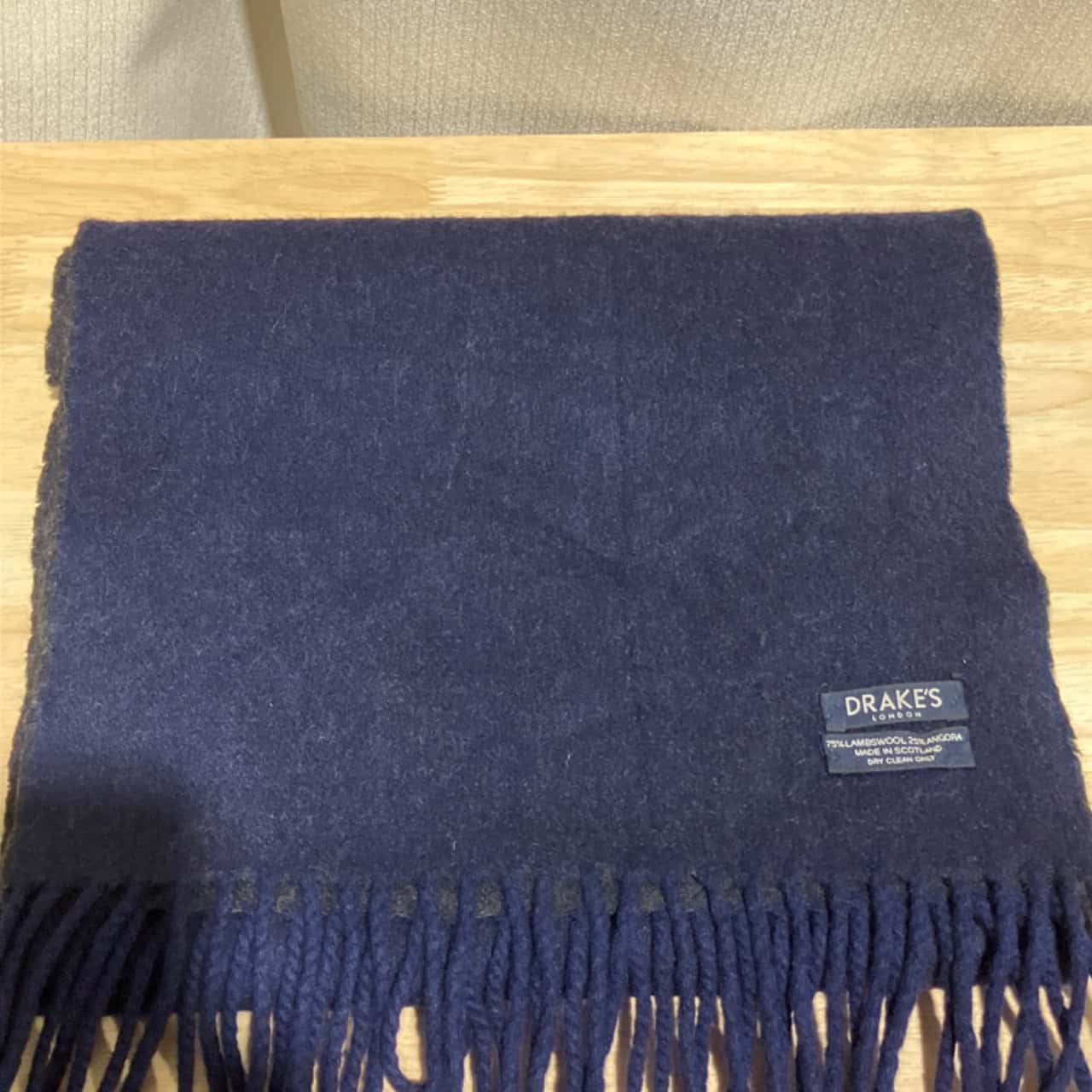 Men’s Navy Blue Drake’s London Scarf made of 75% Lambswool & 25 %Angora