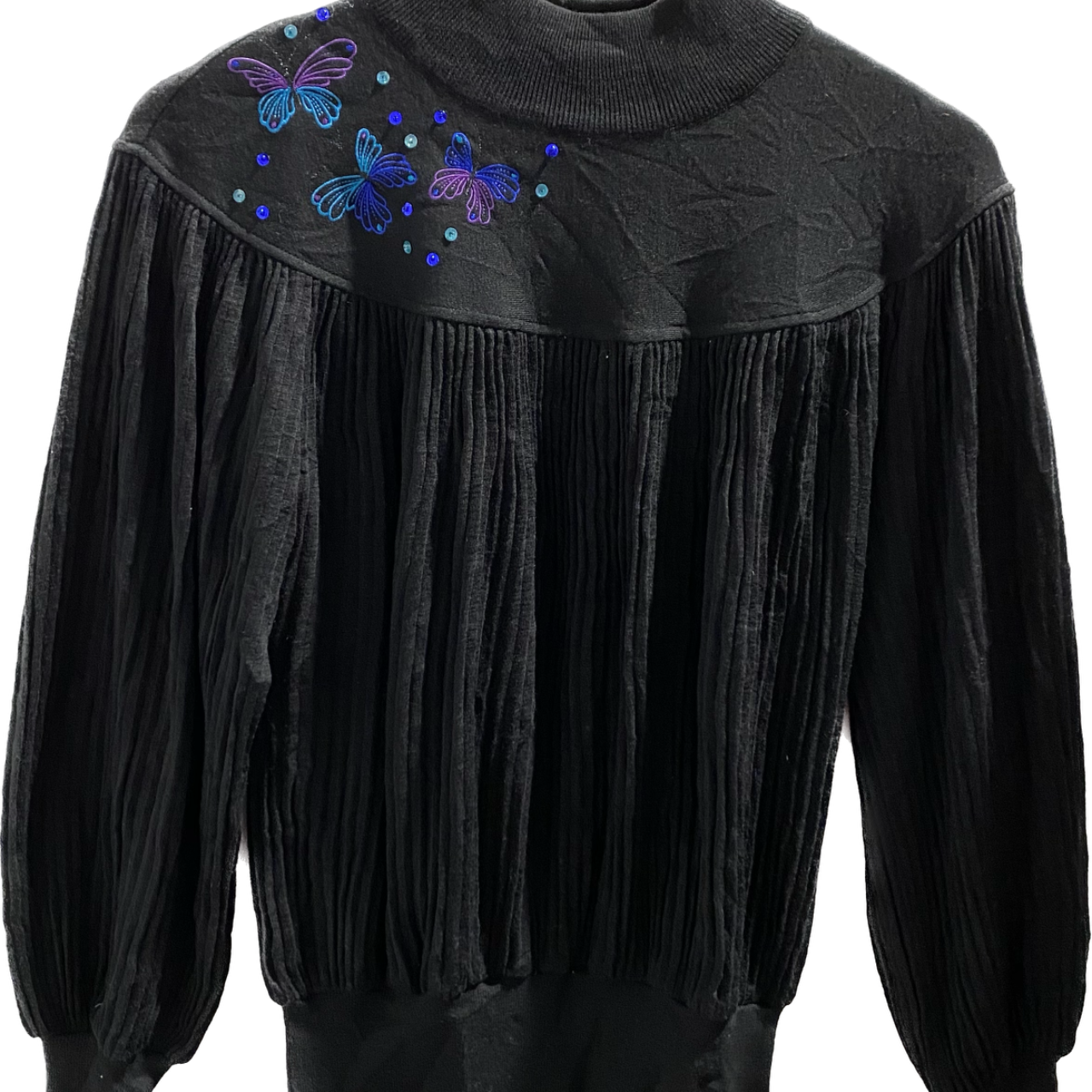 Yarell. Womens Size 16. Retro Long Sleeve. Black wool mix. pleated top ...