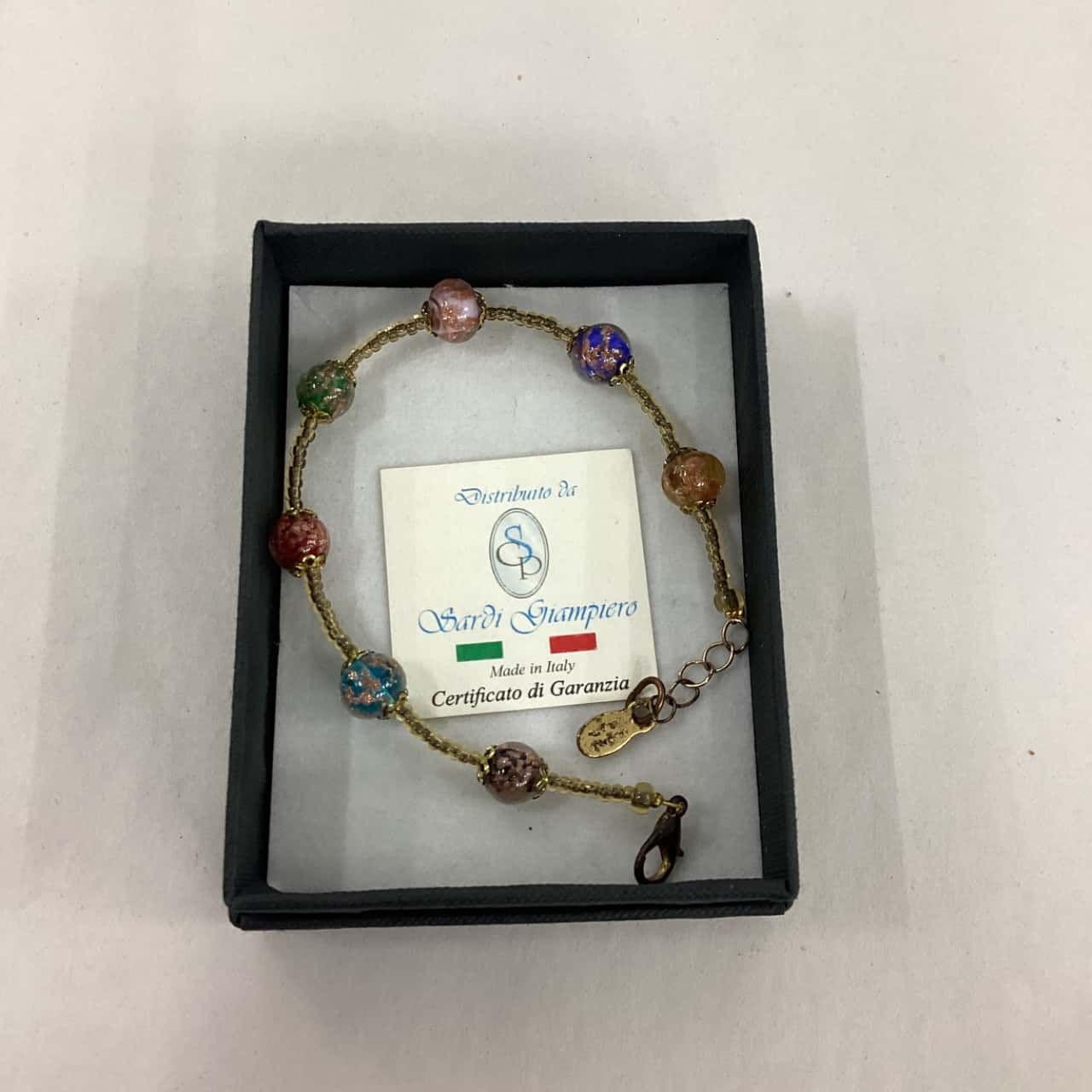 Womens Beaded Bracelet Multicoloured Murano Glass with Box