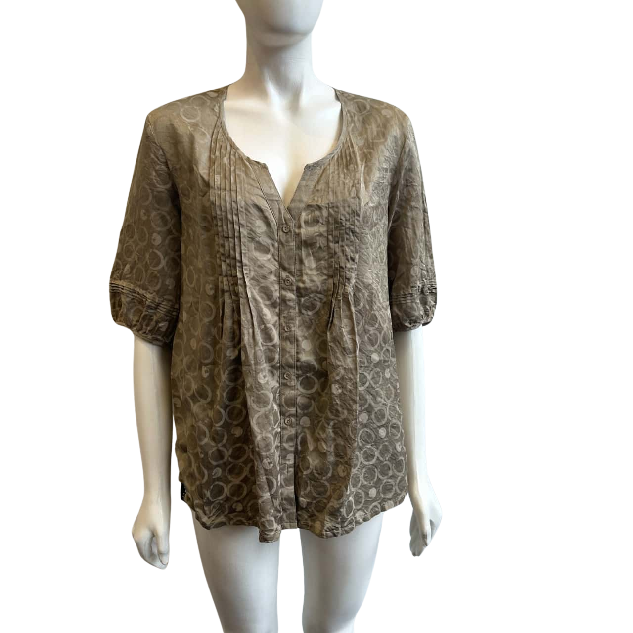 Fletcher Jones Women's Size 16 Silk Blend Short Sleeved Blouse Brown (s)