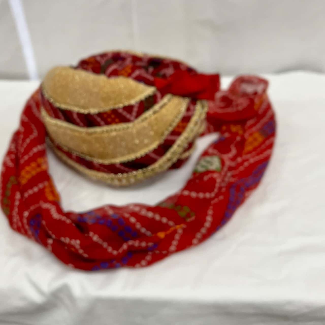 Gorgeous turban with red patterned scarf-15cm wide