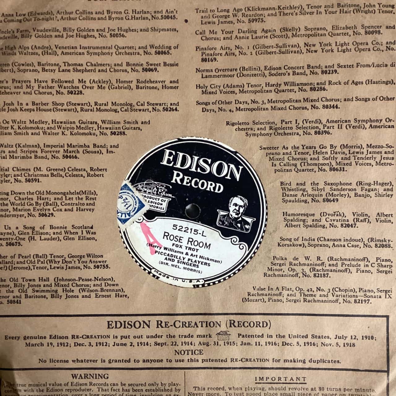 Edison Record Phonograph Record