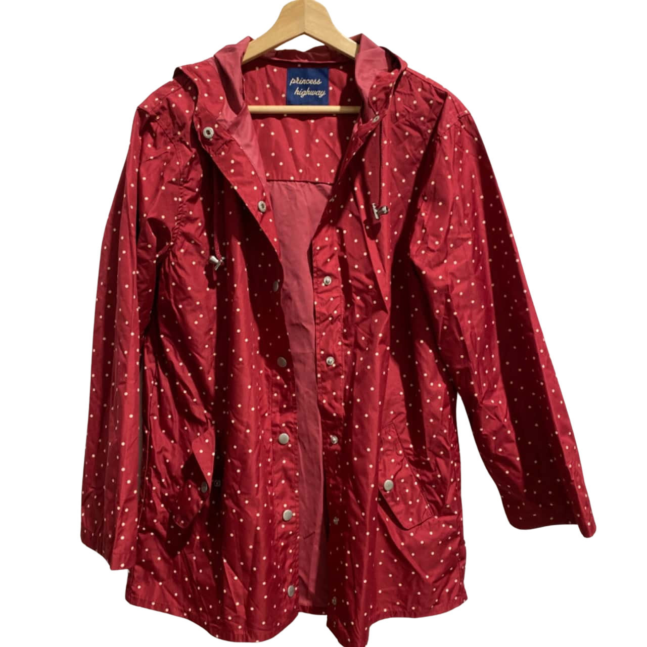 Princess Highway Womens Size M Hood Jacket / Raincoat Maroon / Polka Dot