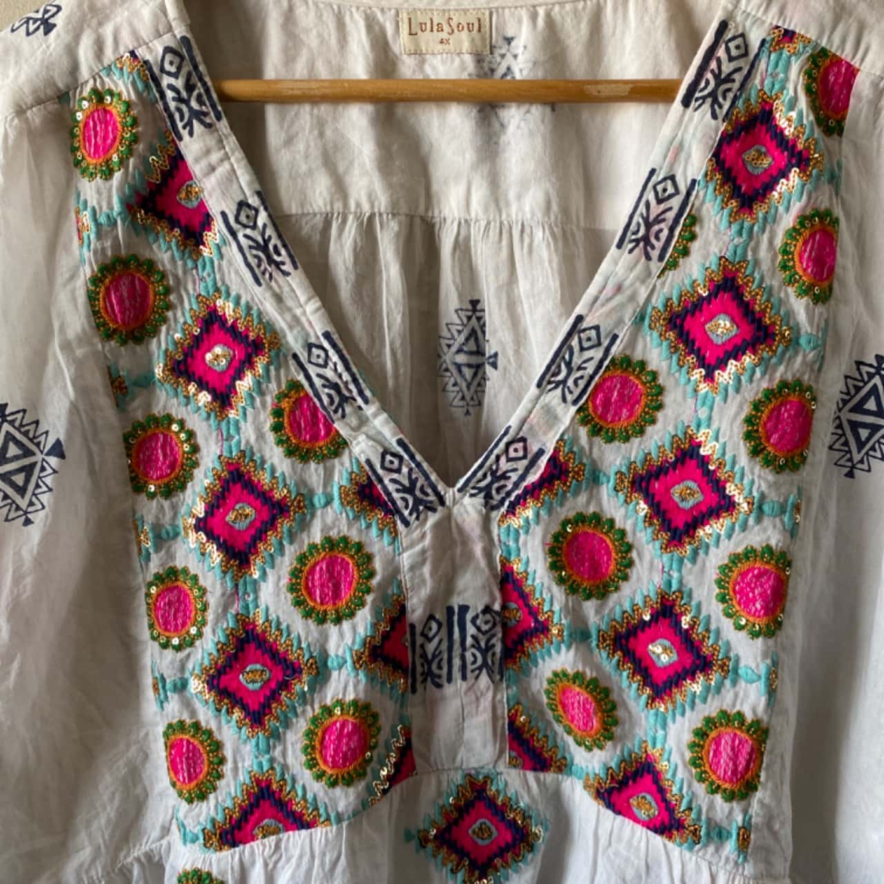 Lula Soul by Rubyyaya White Short Sleeve Loose Fit Embroidered Plus ...