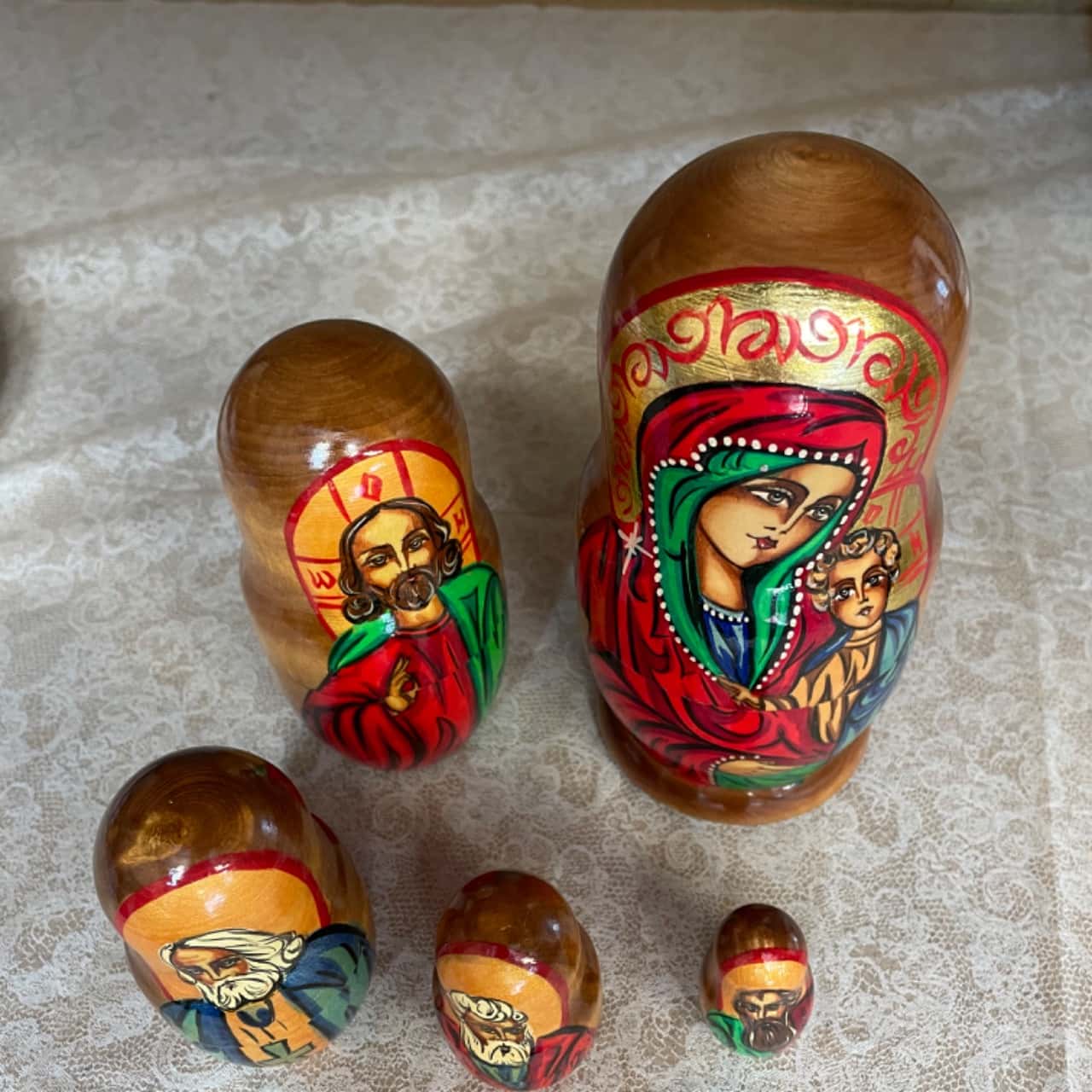 Babushka Wooden Dolls Virgin Mary Jesus Christ Russian Nesting Dolls(s ...