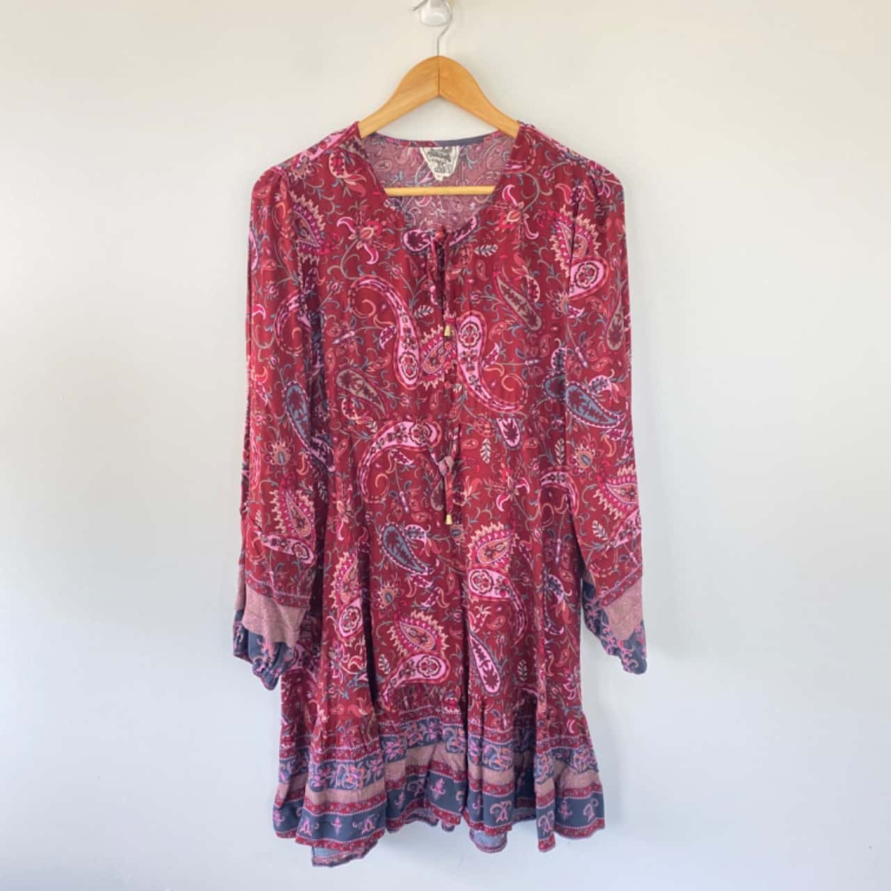 Jaase Dark Red Pink Pattern Long Sleeve Mini Dress Size 10 / M(s)