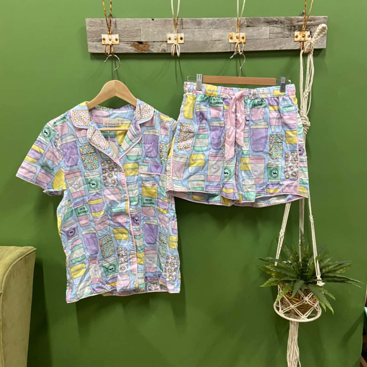 Peter Alexander Shortie Pyjama Set Size S Multicoloured Coffee Cup Print(s)