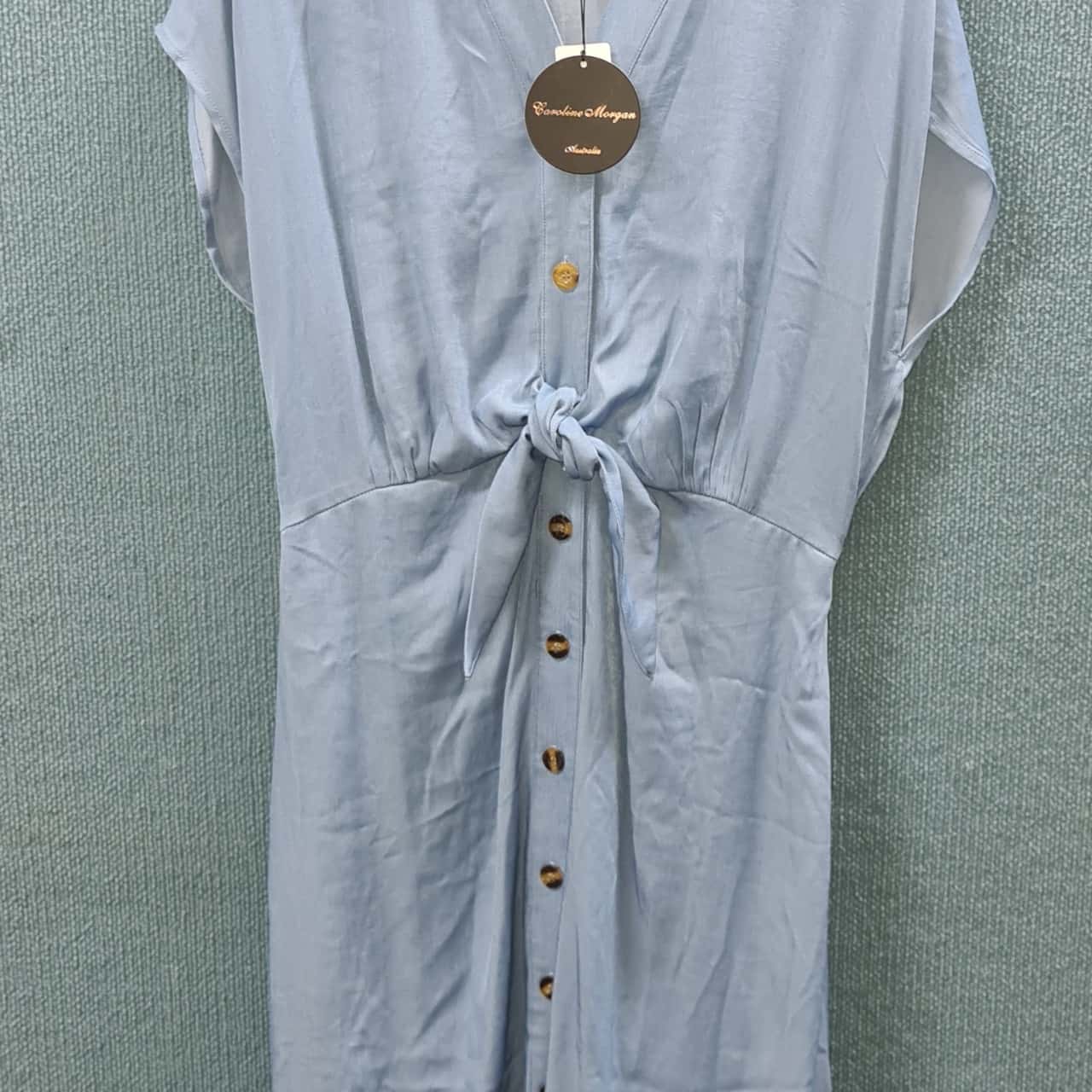 Caroline Morgan Womens Size 16 Button And Tie Front Dress Blue (s)
