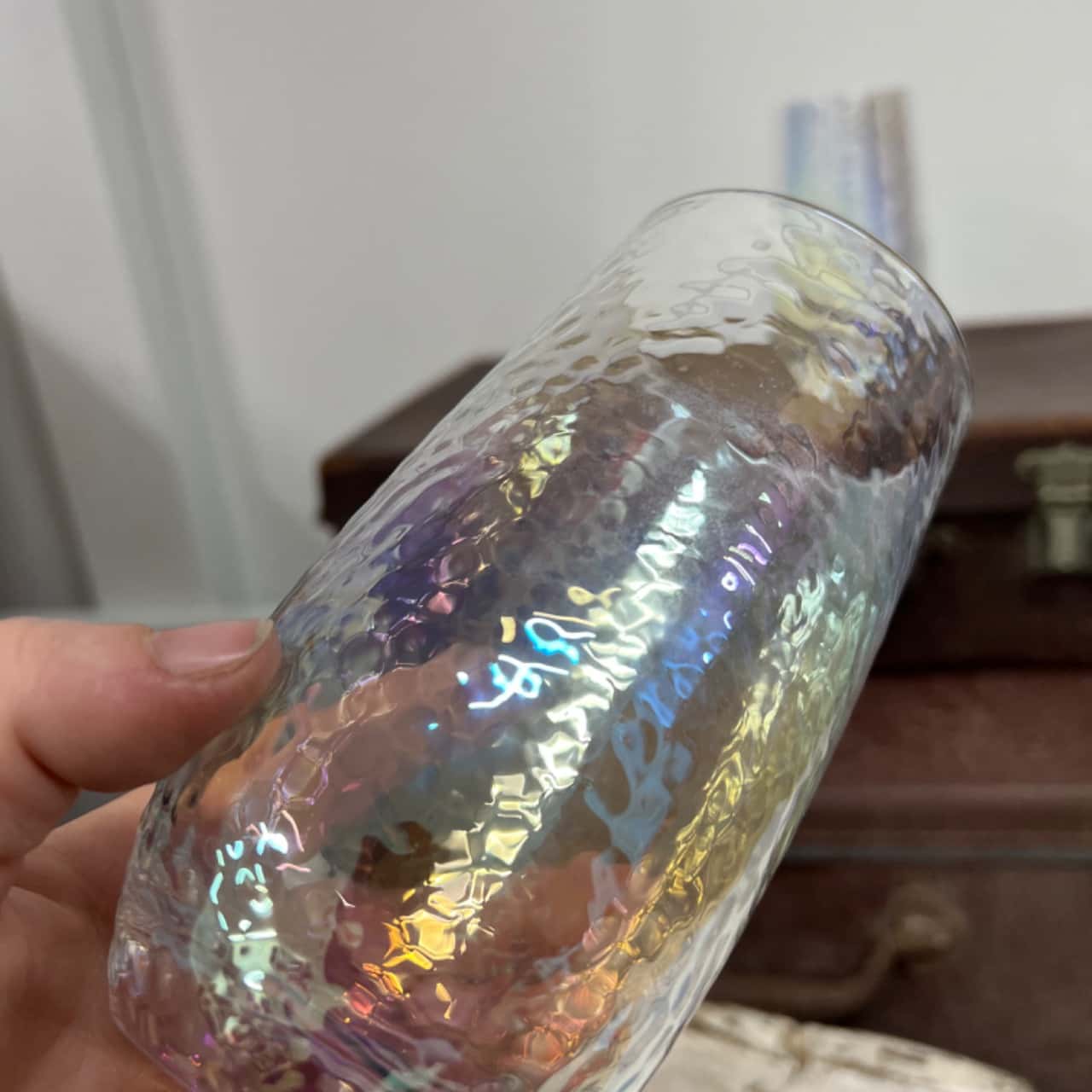 Pair of Beautiful iridescent tall glasses BNIB