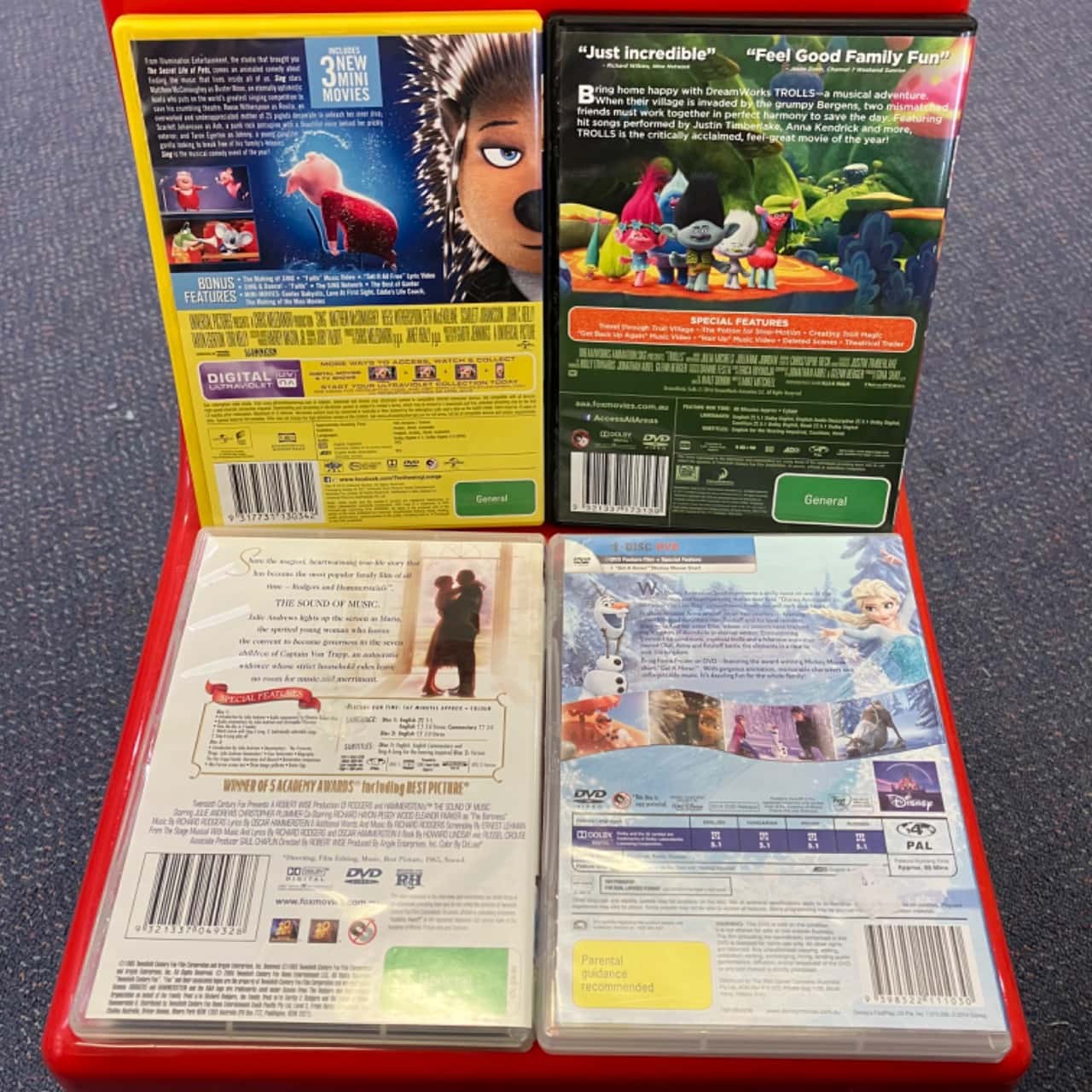 4x sing DVDs movies TROLLS - SING - FROZEN - SOUND