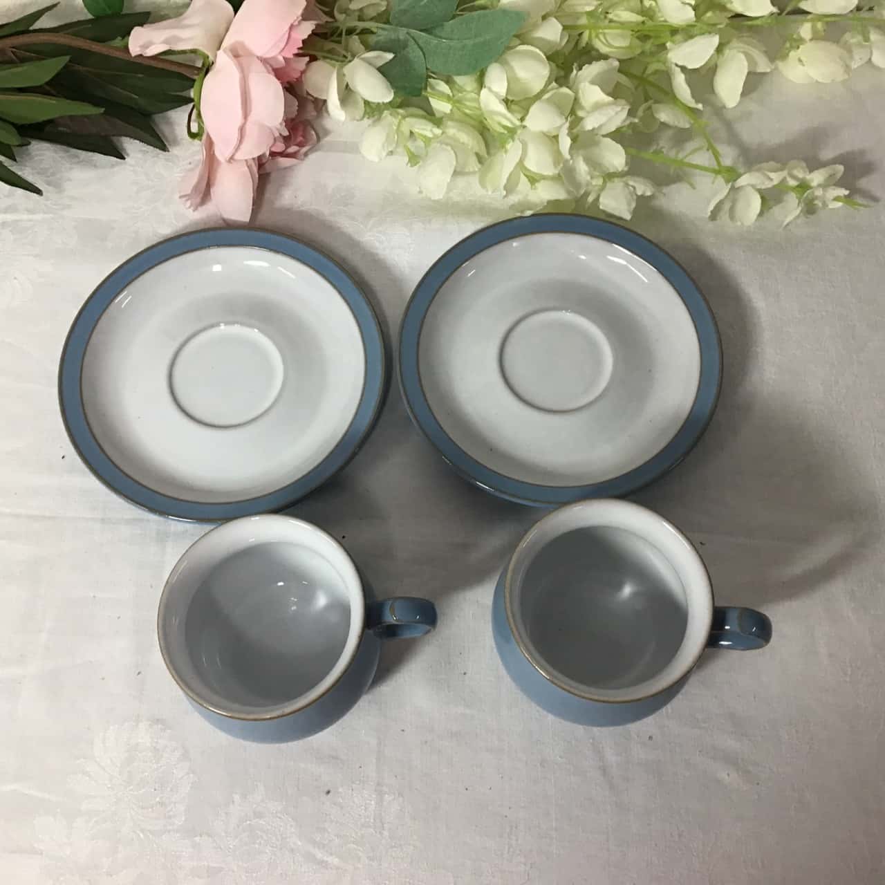 Handcrafted Denby Blue / White Fine Stoneware Cup and Saucer (x 2)(s)