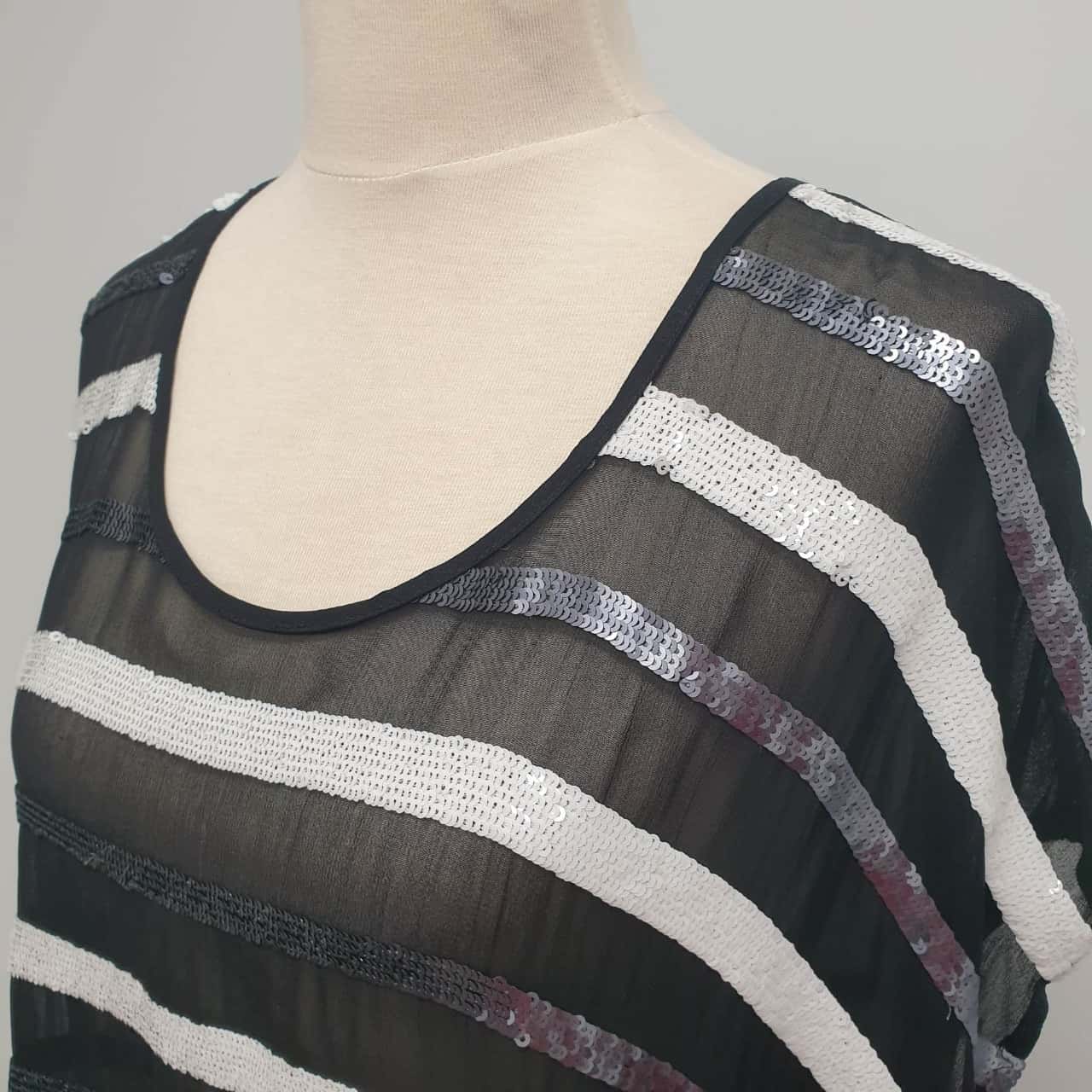 TS Taking Shape Stunning Evening Wear Sheer Hi Lo Black & White Striped ...