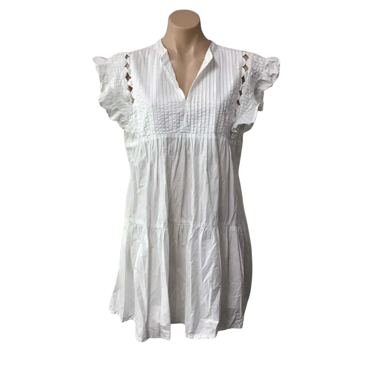 Piper Womens Size 14 White Short Sleeve Mini Dress with Pin-tuck Details