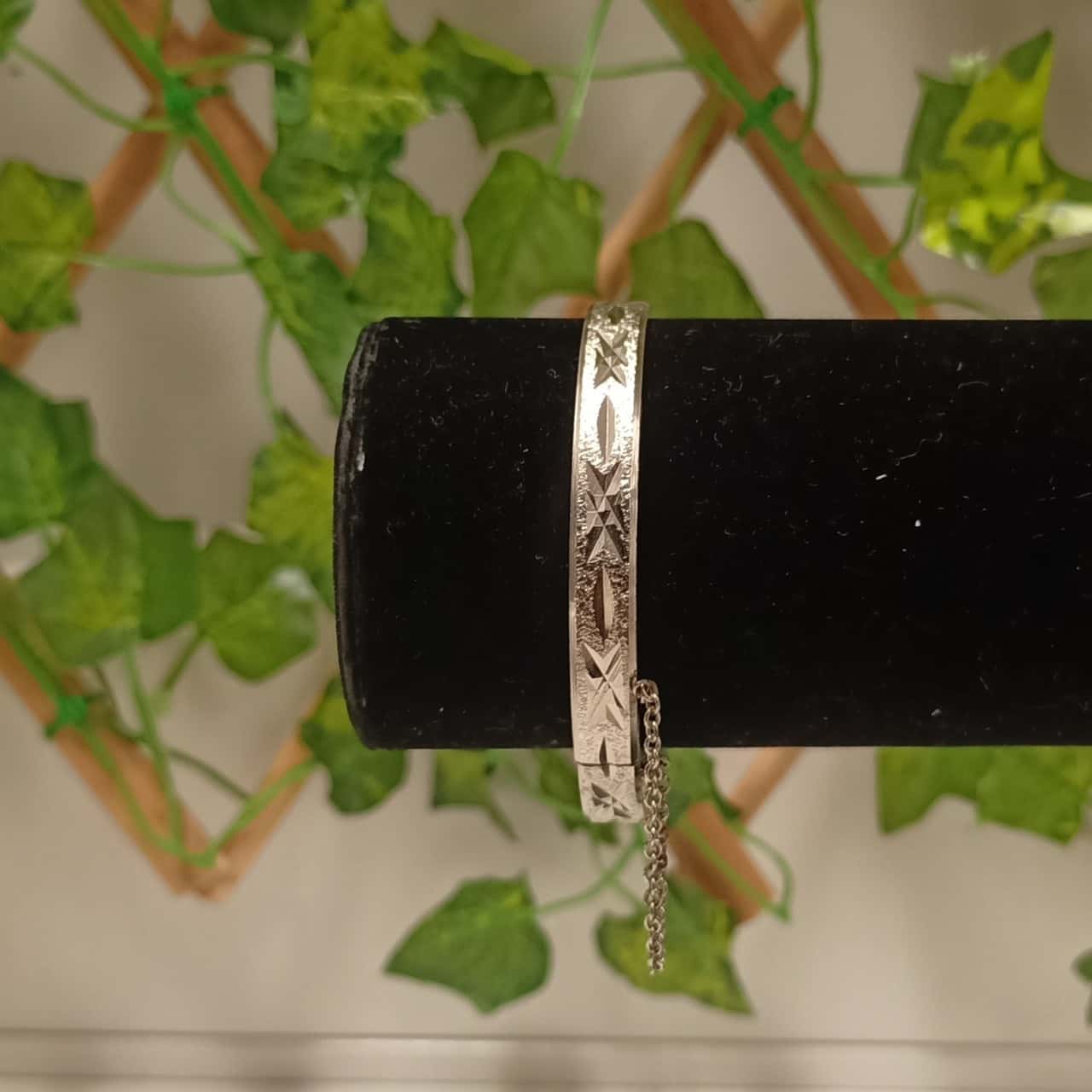 Rolled White Gold Plated Cutwork Bangle