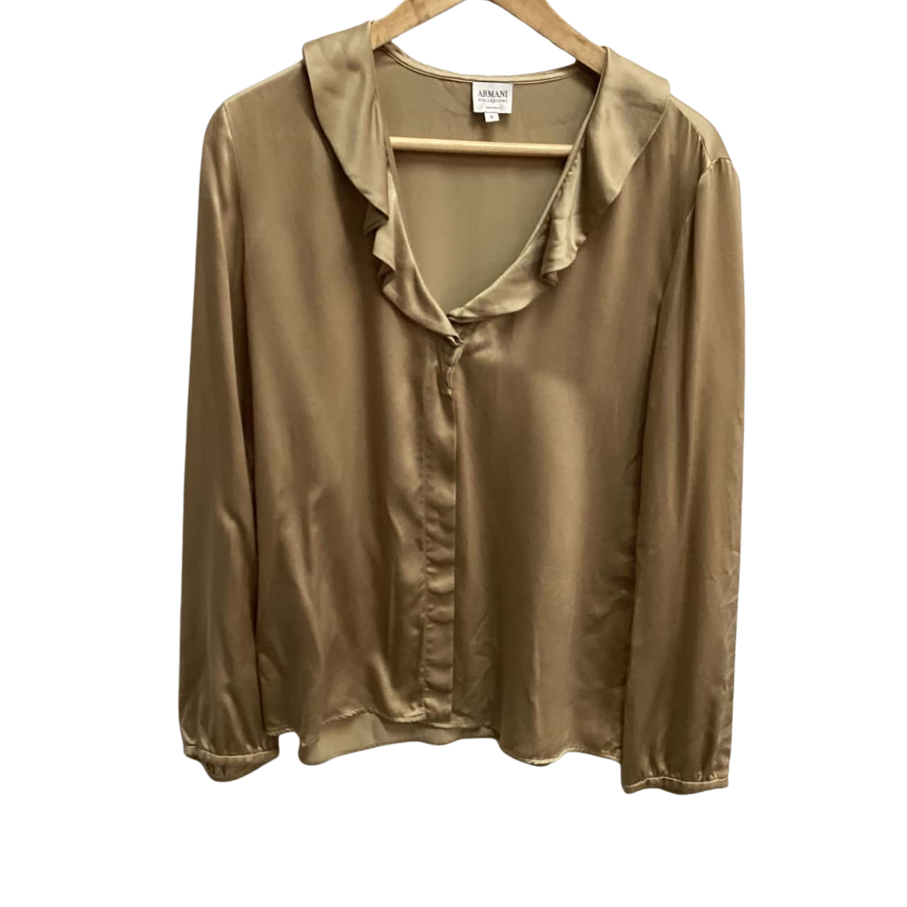 Armani Womens Size 8 Blouse Gold | frill neck [[E](s)