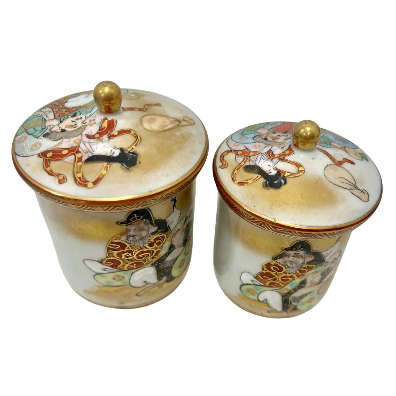 Vintage Japanese Katini Porcelain Cup w/Lid x 2 Hand Painted Gold Trimming