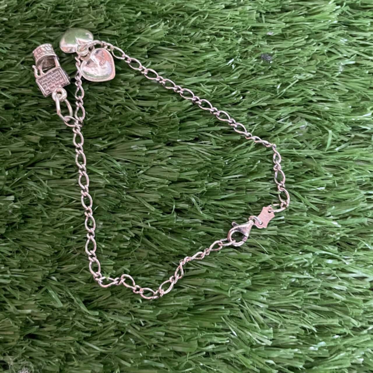 Sliver Charm Bracelet With Heart & Wishing Well Charms (Stamped 925) (s)