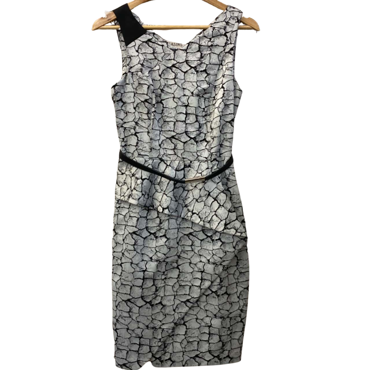 Cue Womens Size 8 Midi Dress Black / Grey / Pattern (s)