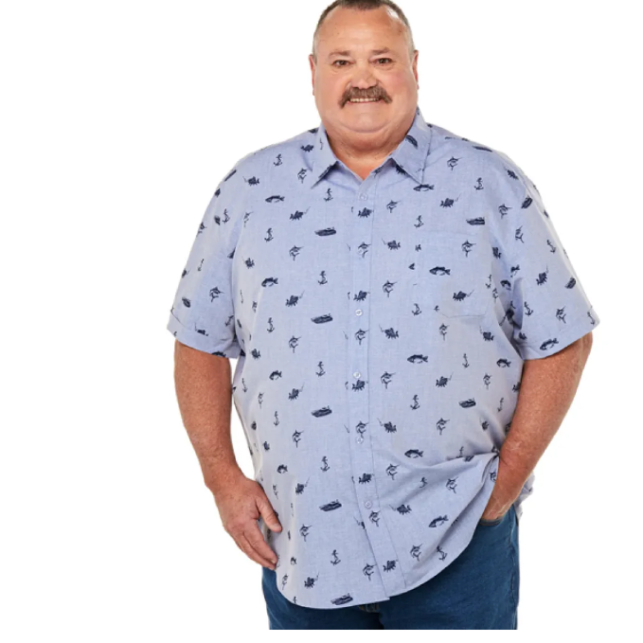 DBK Apparel Blue Fish Print Short Sleeve Shirt Size 6XL (s)