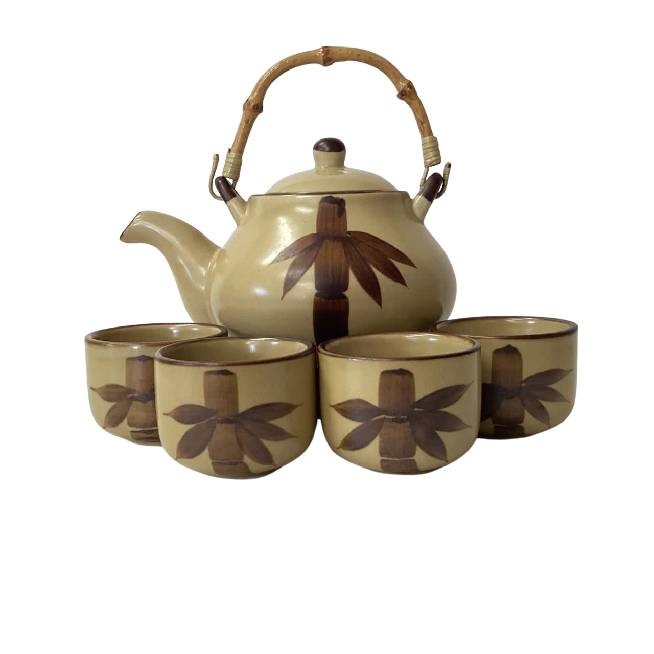 Japanese Bamboo Handle Tea set - Tea pot & x4 Teacups(s)