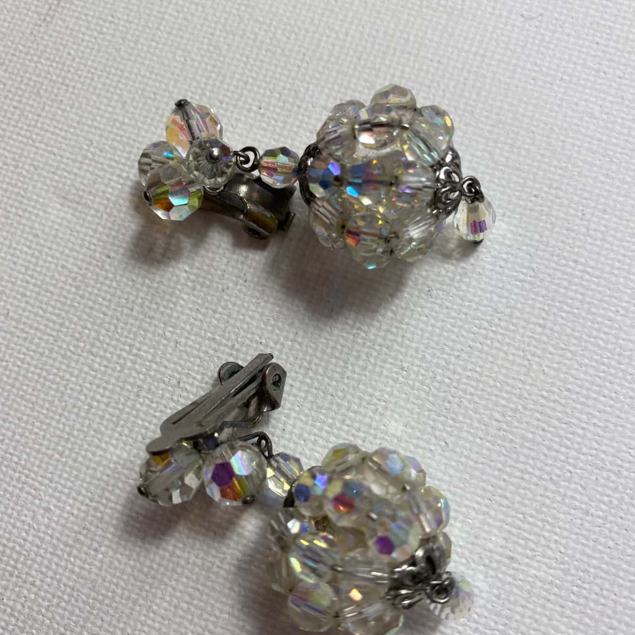 Womens sterling sliver fixture and cut glass drop earrings. Clip on(s)
