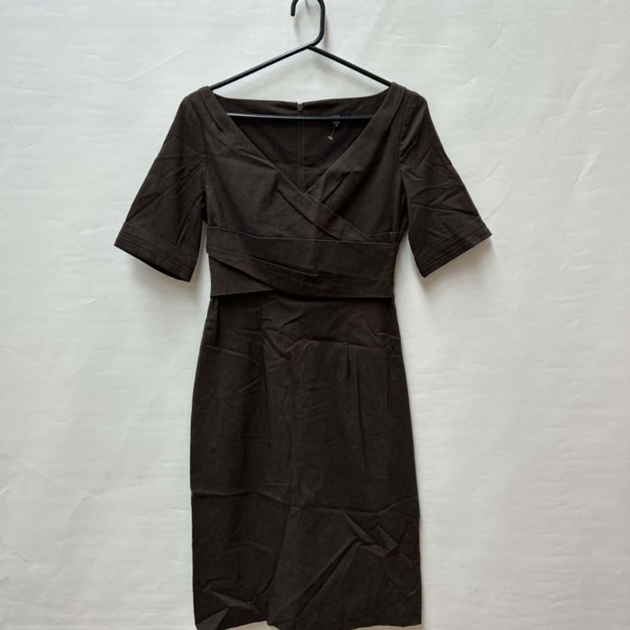 Cue Womens Size 10 Brown cross front midi dress (s)