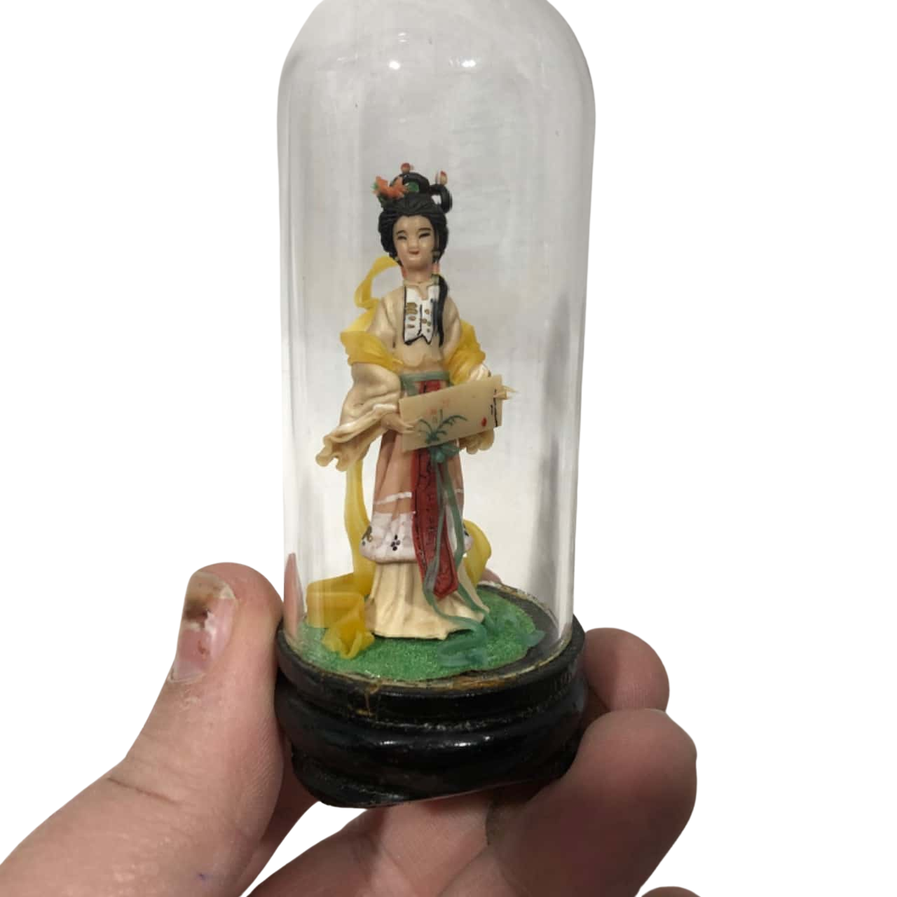Vintage Miniature Japanese Geisha Figurine In Sealed Glass Dome(s)