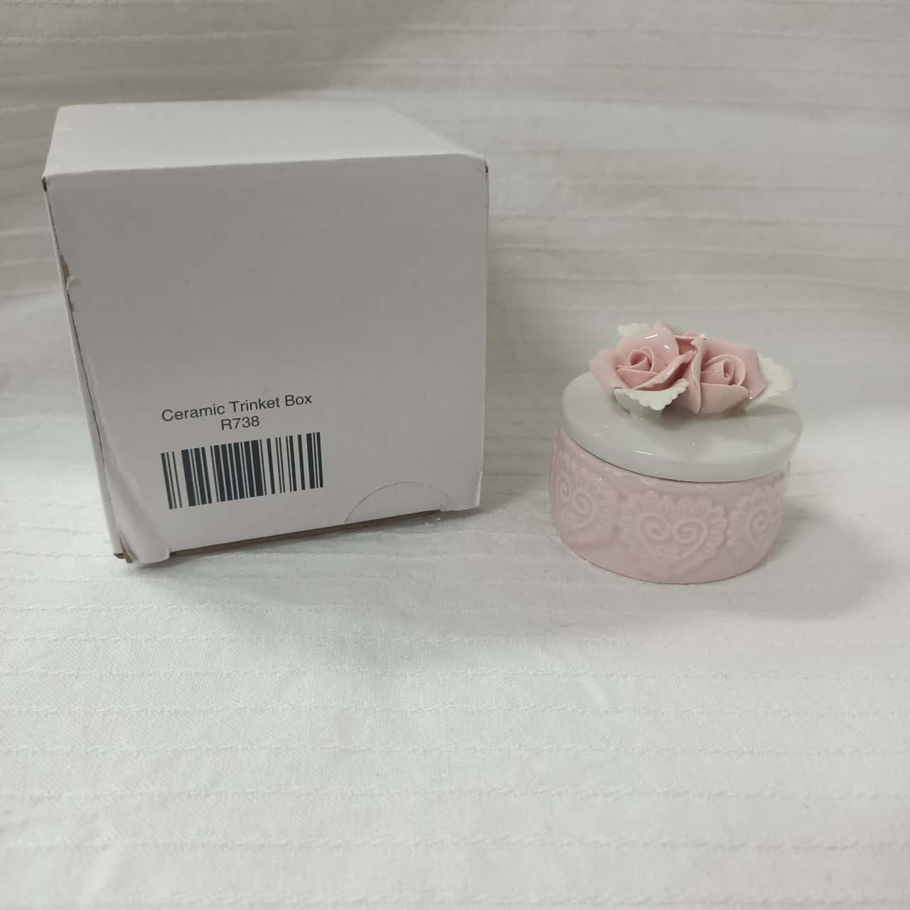 Pink/ White Round Ceramic Trinket Box (s)