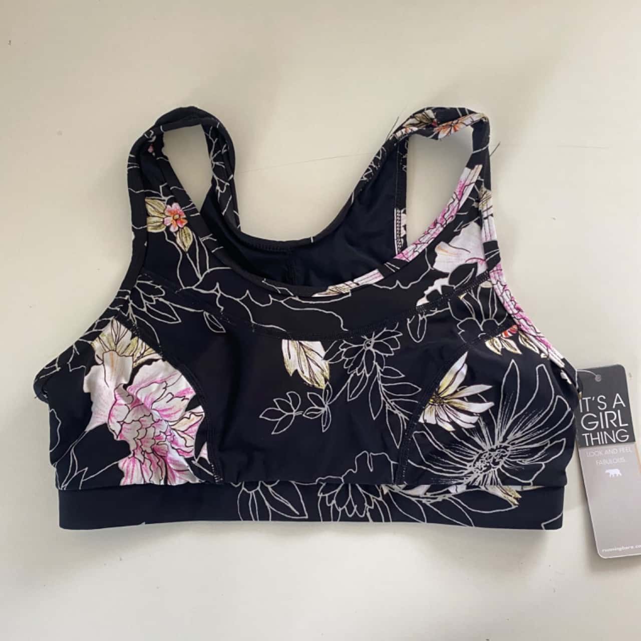 Running Bare Black Floral Sport Bra Size 8 / S (s)