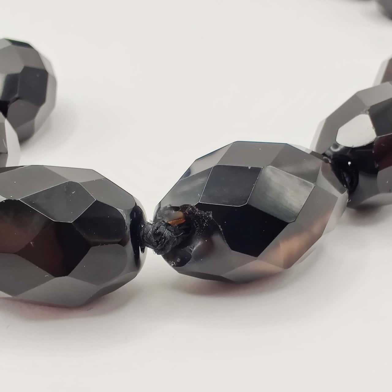 Black Cushion Diamond Cut Onyx Bead Necklace 84cm Very Heavy Statement ...