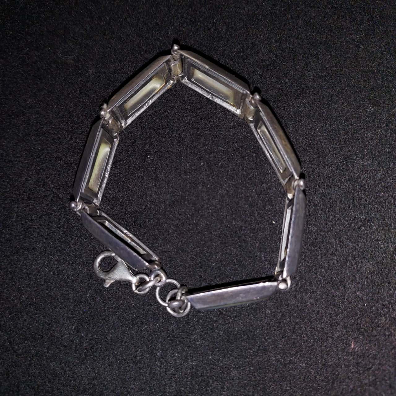 925 Silver .925 Hallmark Pearl Inlay Shell Bracelet 29g Heavy Gemstone ...