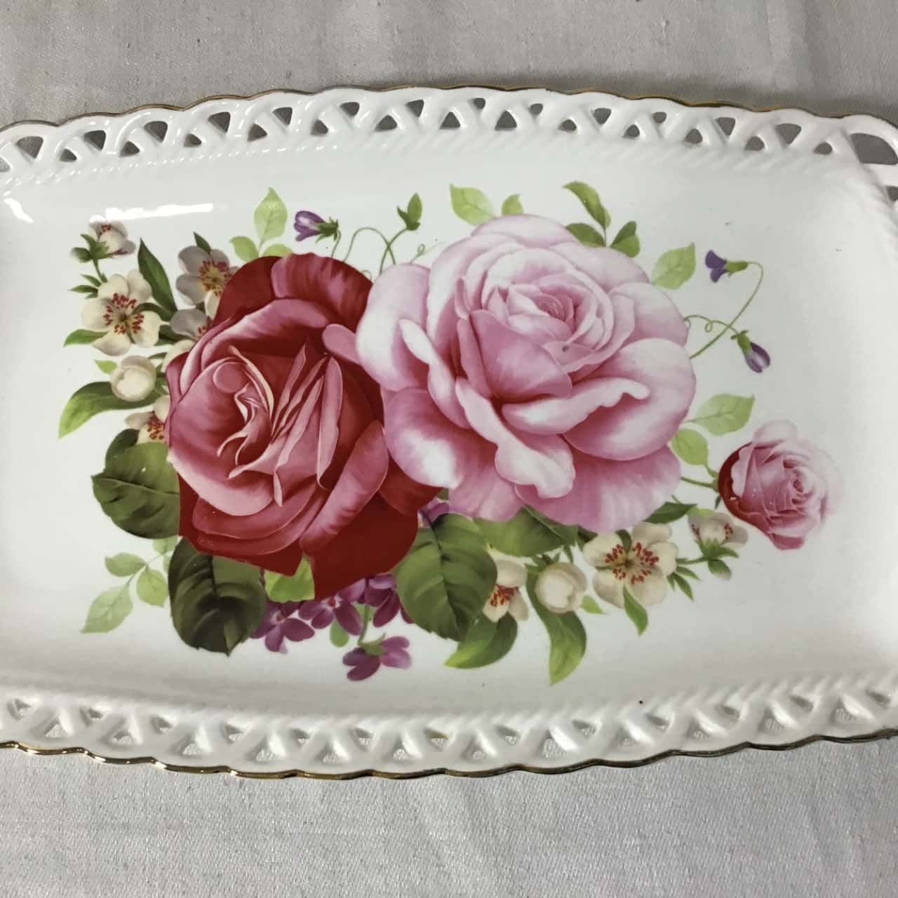 Royal Bone China England Collection White / Pink Roses Rectangular ...