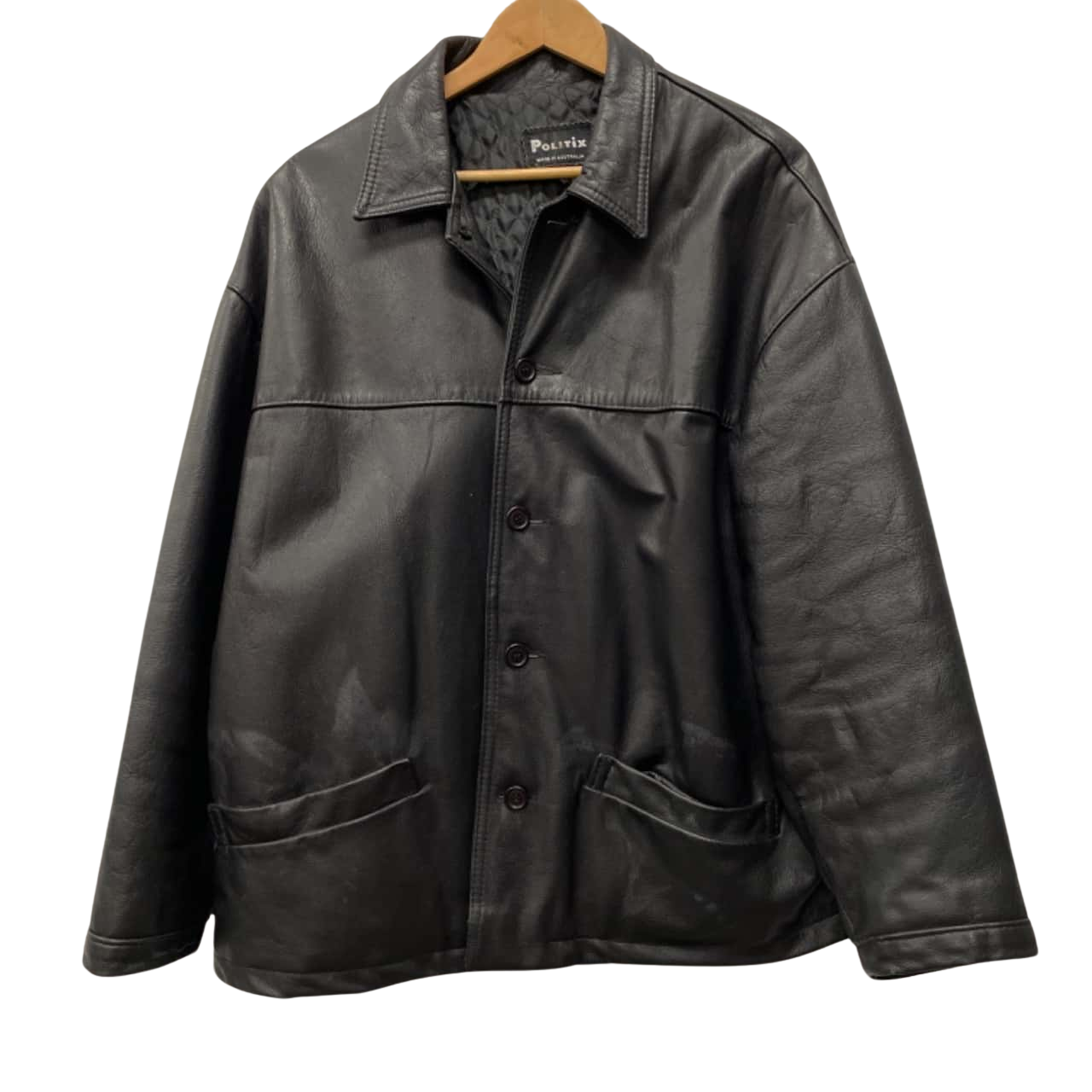 Politix Mens Vintage Leather Jacket Black Size XXXL